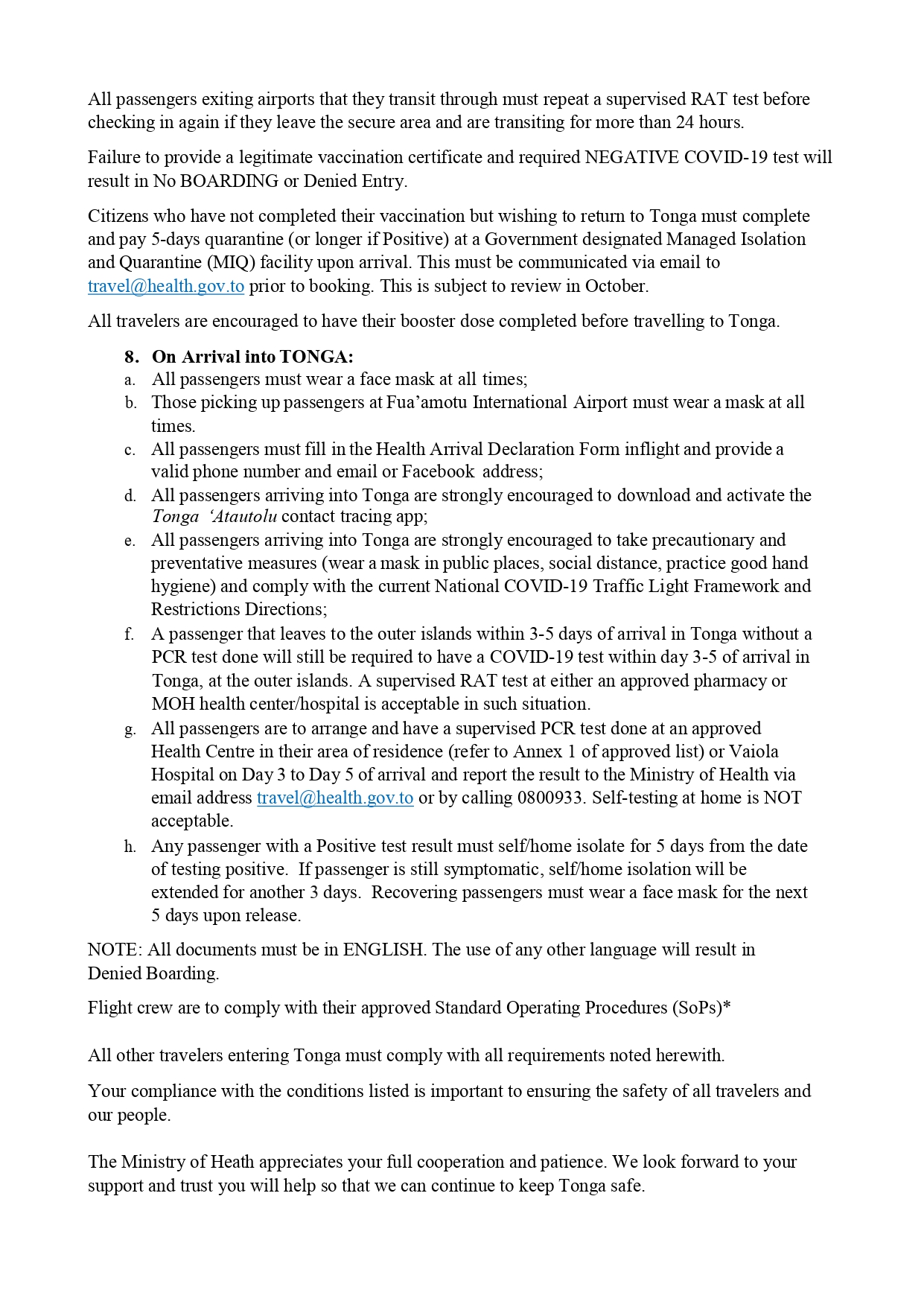 Open Border Policy Framework for Tonga – PUBLIC SERVICE COMMISSION